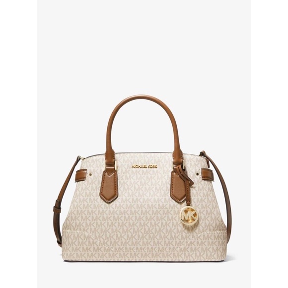 Michael Kors | Bags | Michael Kors Lynn Vanilla Logo Brown Monogram ...